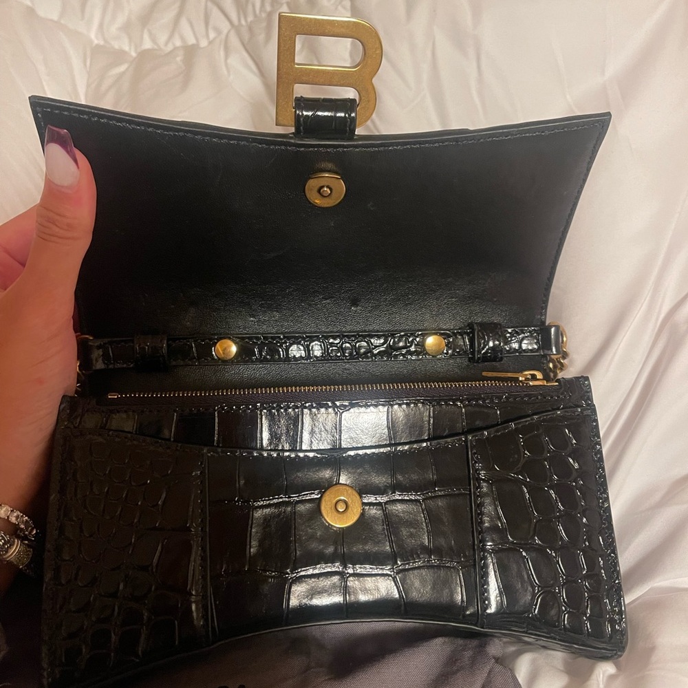 Balenciaga Hourglass Croc-Embossed Leather Wallet-On-… - Gem
